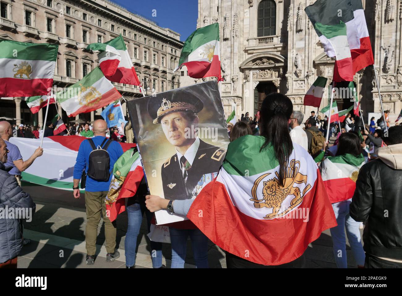 Milan, . 12th Mar, 2023. Dramatic protest demonstration by the Iranian ...