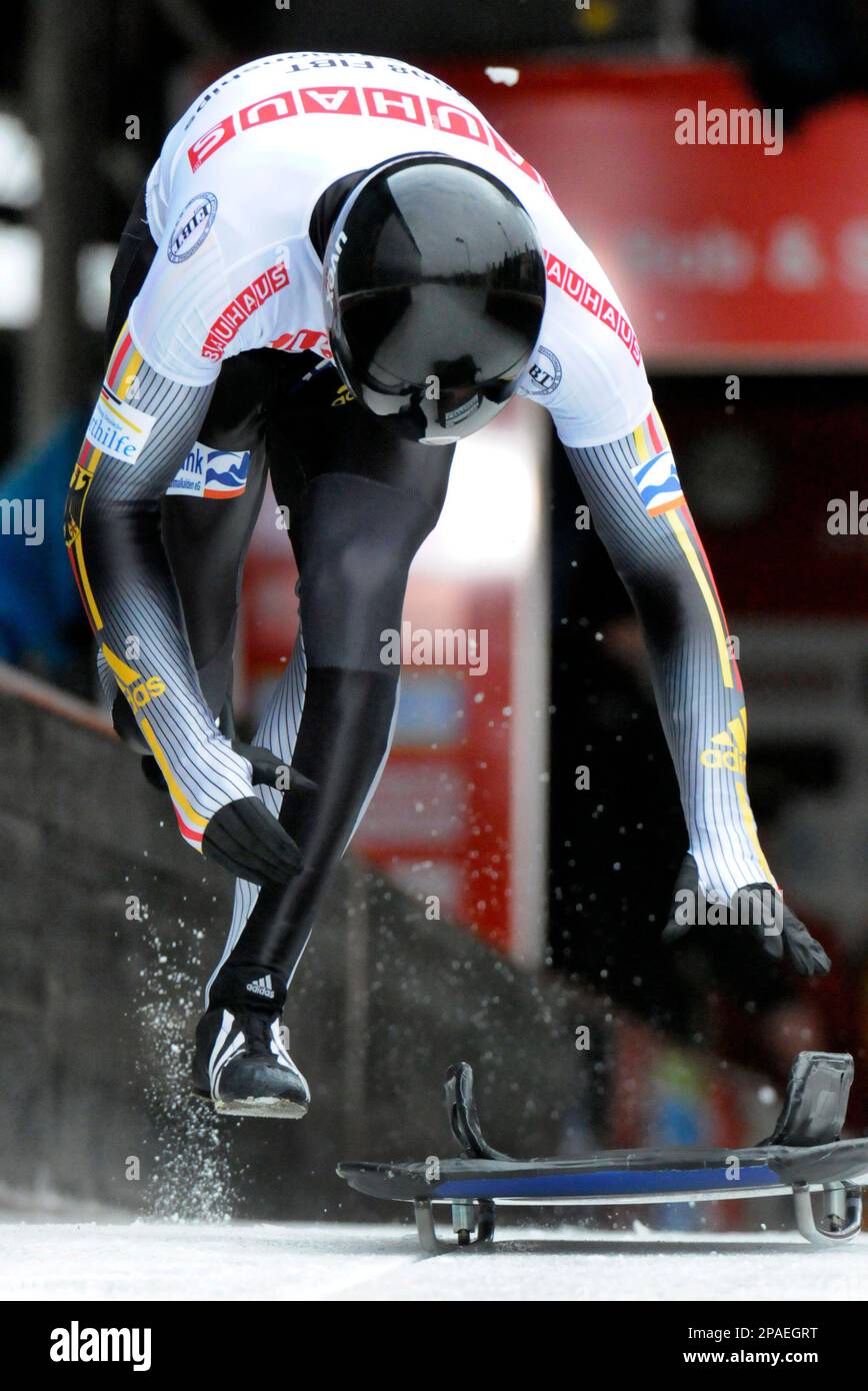 Germany's Frank Rommel starts to his first run during the men Skeleton ...