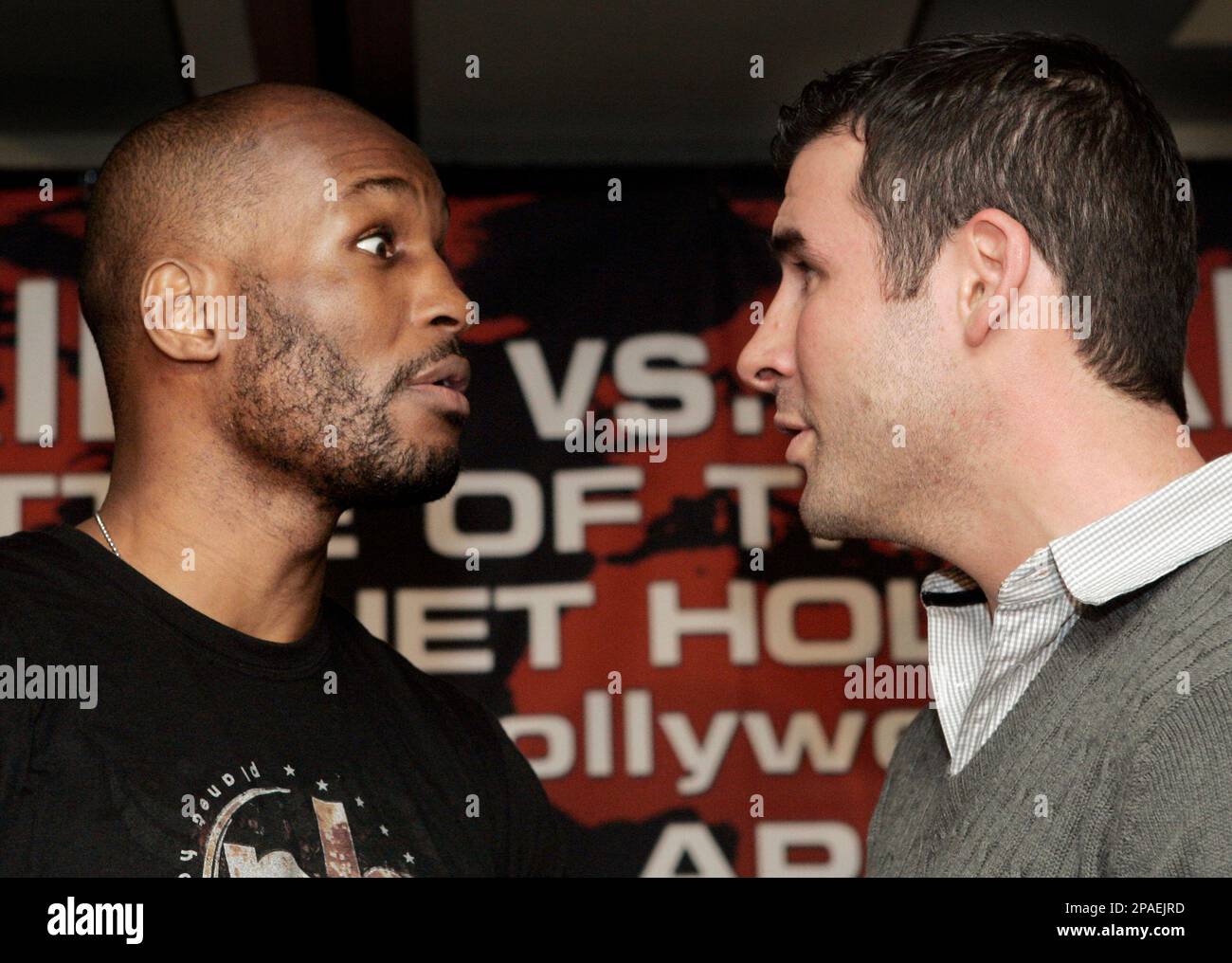 Bernard Hopkins, left, and Joe Calzaghe of Wales face off at a news ...