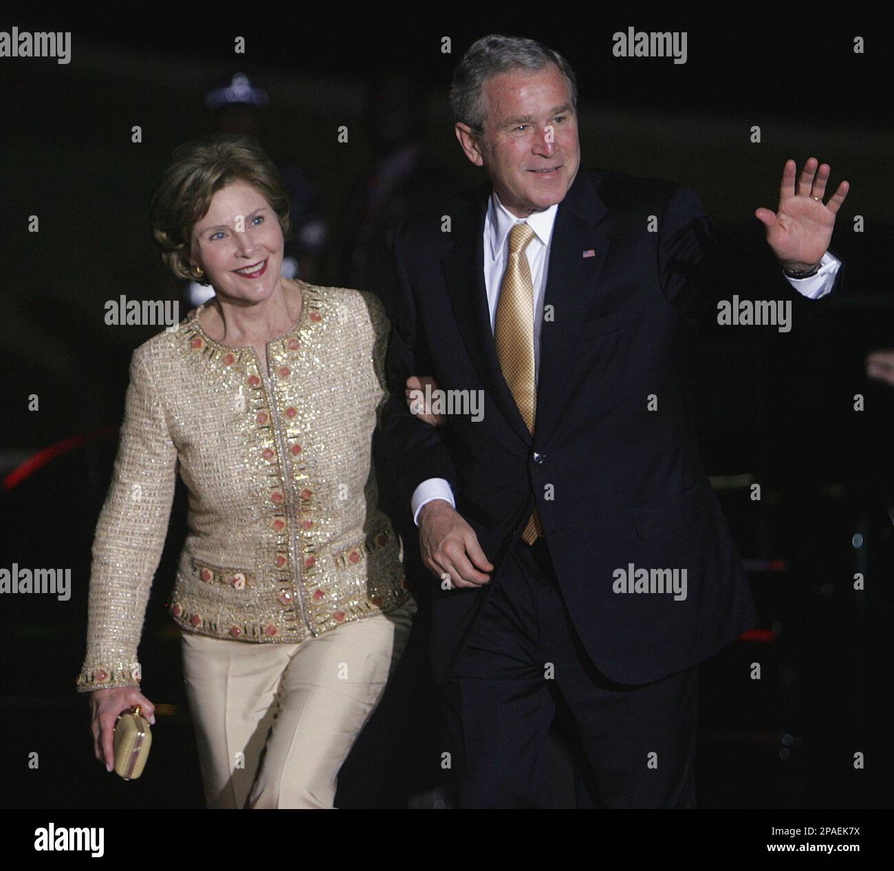 President Bush, and his wife, first lady Laura Bush, arrive for a State ...