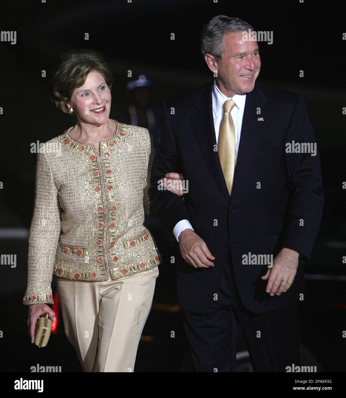 President Bush, and his wife, first lady Laura Bush, arrive for a State ...