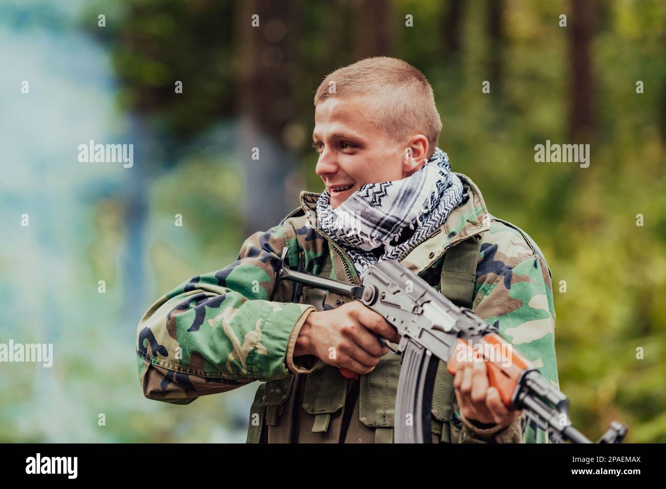 Angry terrorist militant guerrilla soldier warrior in forest Stock ...