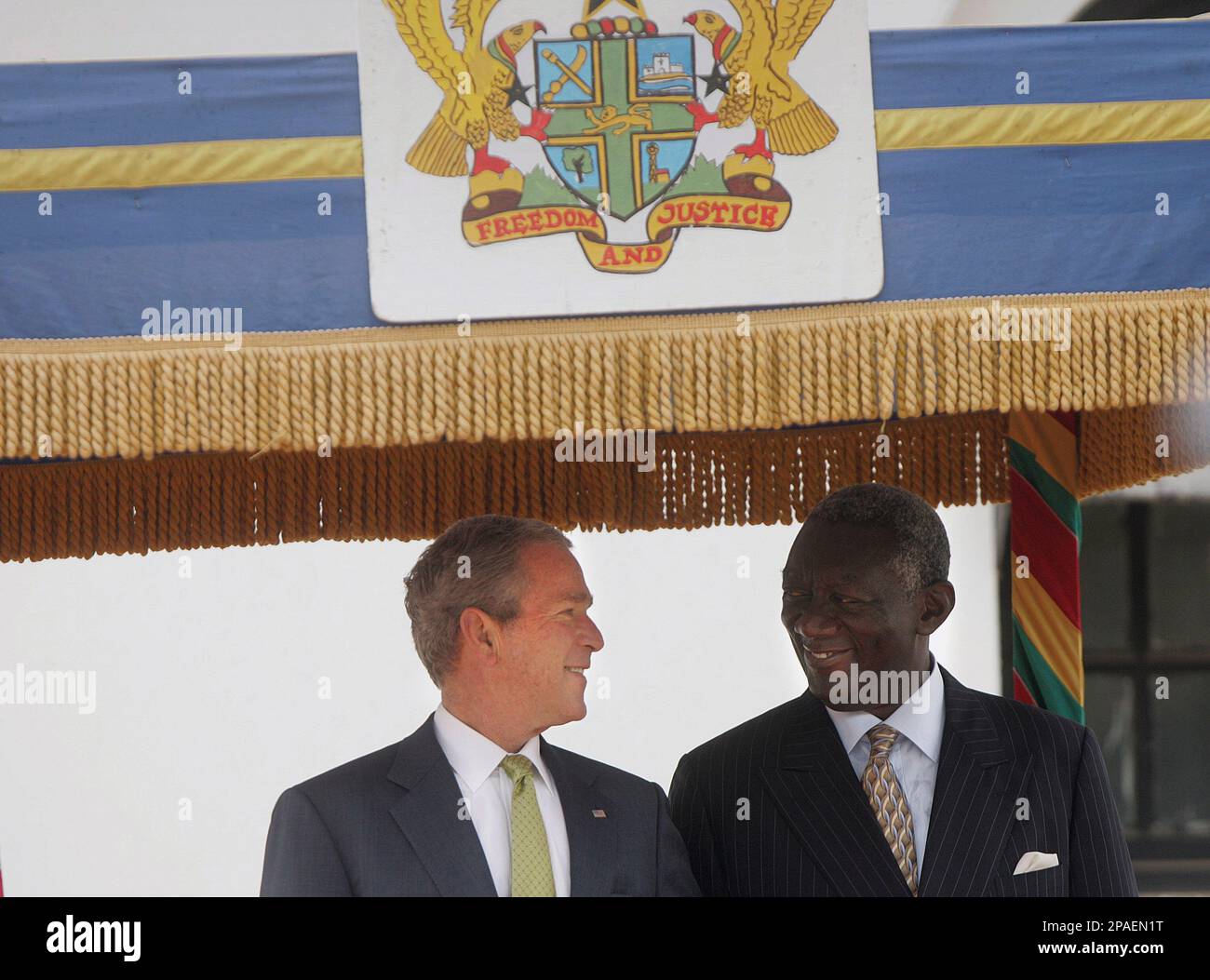 U.S. President George W. Bush. left, with Ghana's President John Kufuor ...