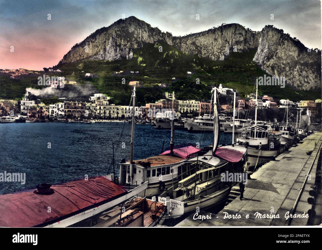1960 ca , Isle of CAPRI, Napoli , Italy : MARINA GRANDE in a postcard ...