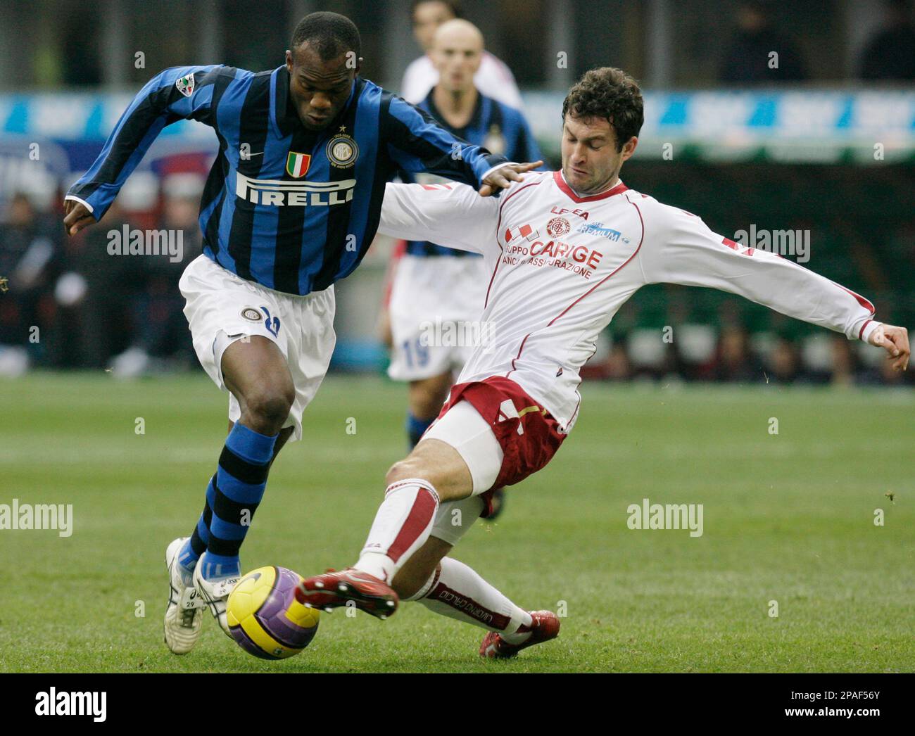 Inter of Milan David Suazo, of Honduras, left, and Livorno Dario ...