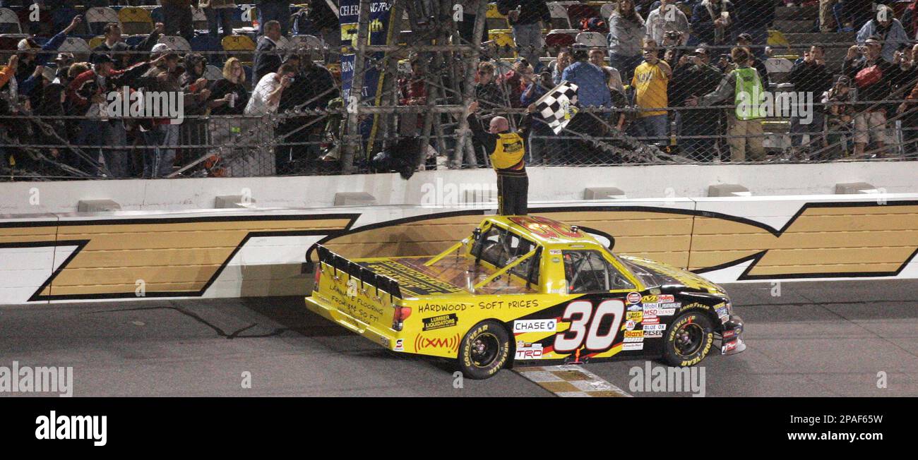 Todd Bodine celebrates after winning the NASCAR Craftsman Trucks Series ...