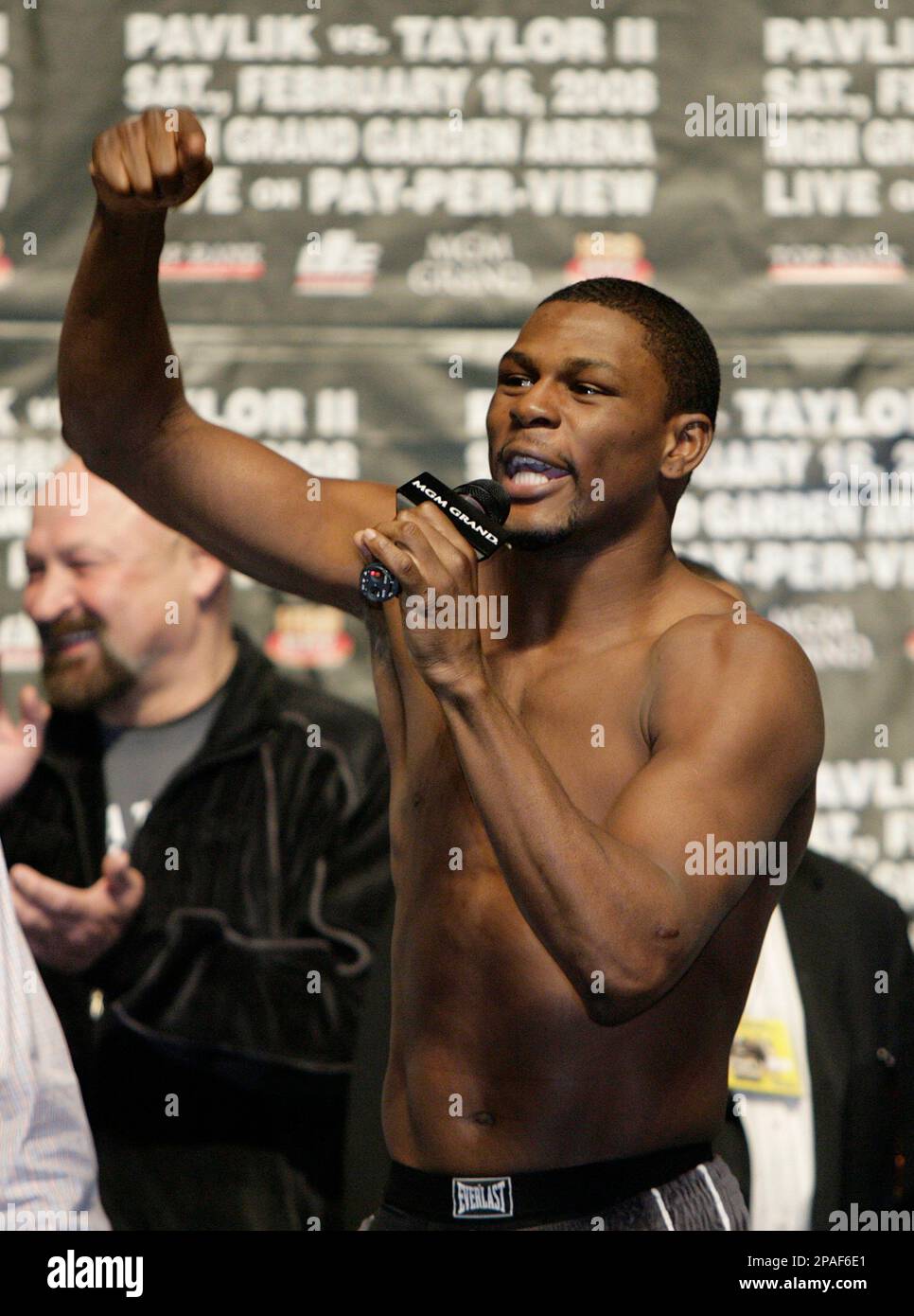 Boxer Jermain Taylor speaks during an official weigh-in ceremony at the ...