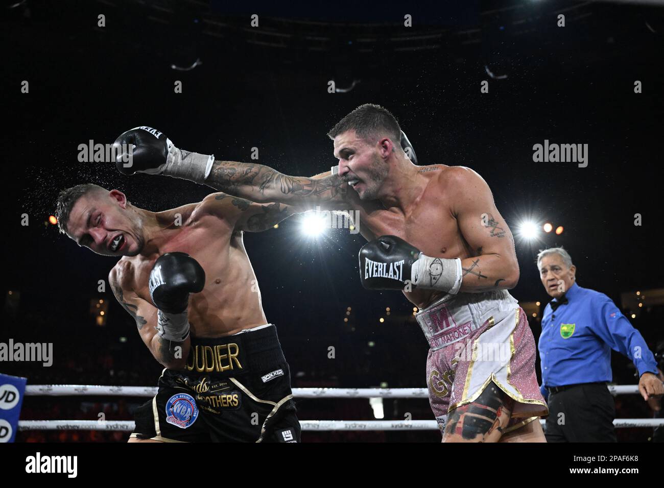 Koen Mazoudier (left) and Ben Mahoney in action during the undercard ...