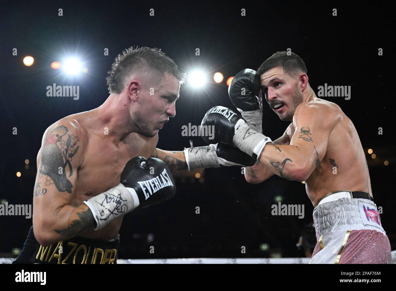 Koen Mazoudier (left) and Ben Mahoney in action during the undercard ...