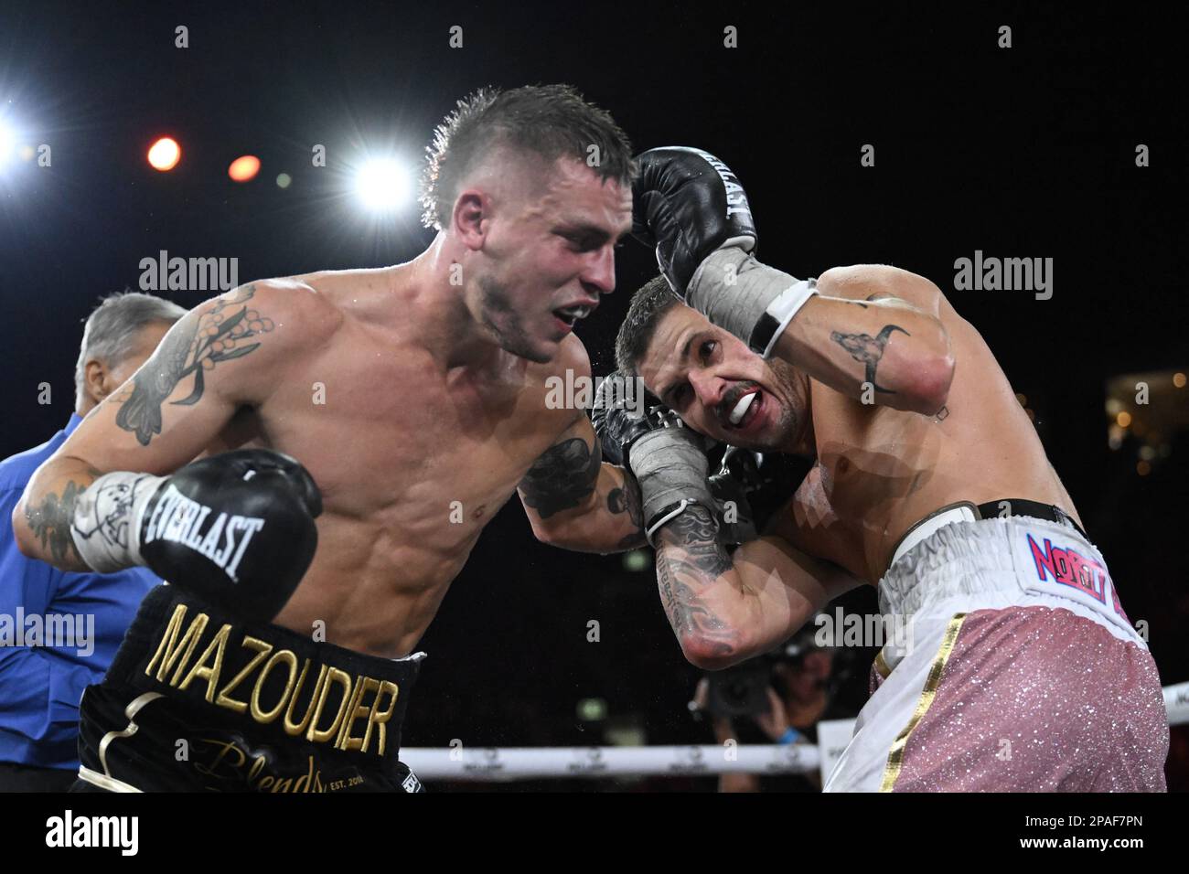 Koen Mazoudier (left) and Ben Mahoney in action during the undercard ...