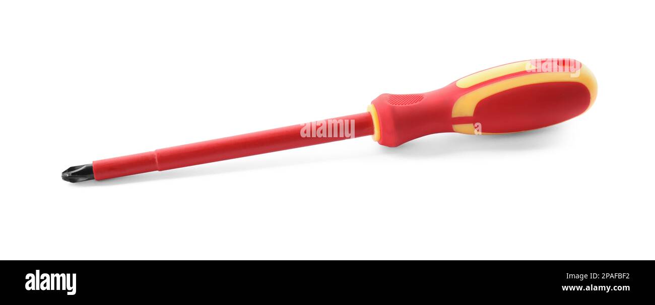 Red screwdriver on white background. Electrician's tool Stock Photo - Alamy