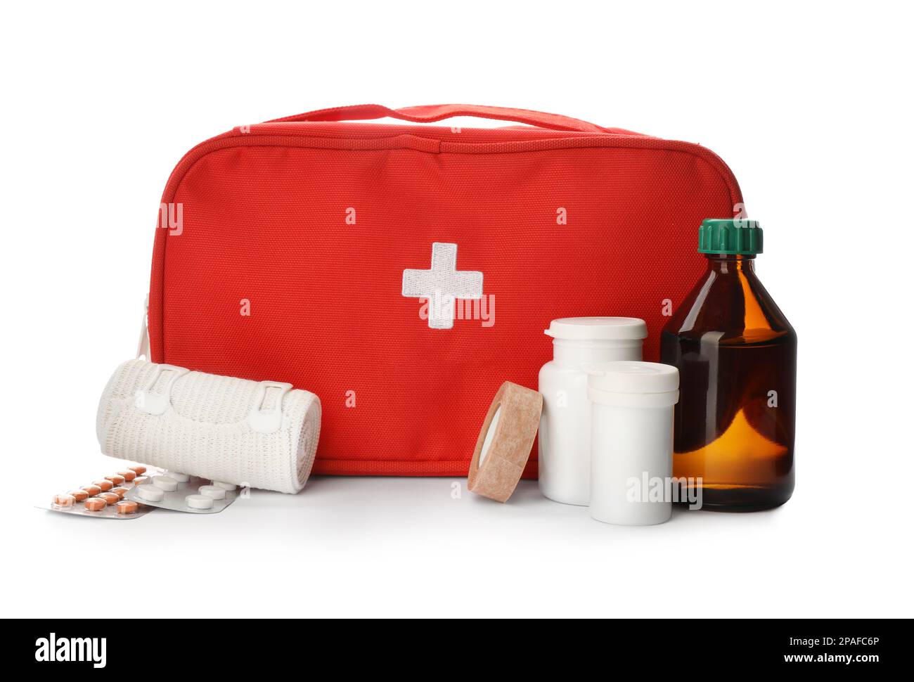 First aid kit on white background. Health care Stock Photo - Alamy
