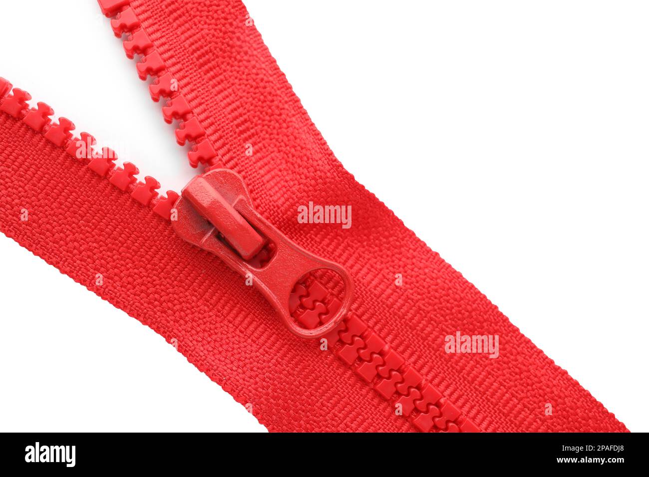 Red zipper on white background, top view Stock Photo - Alamy