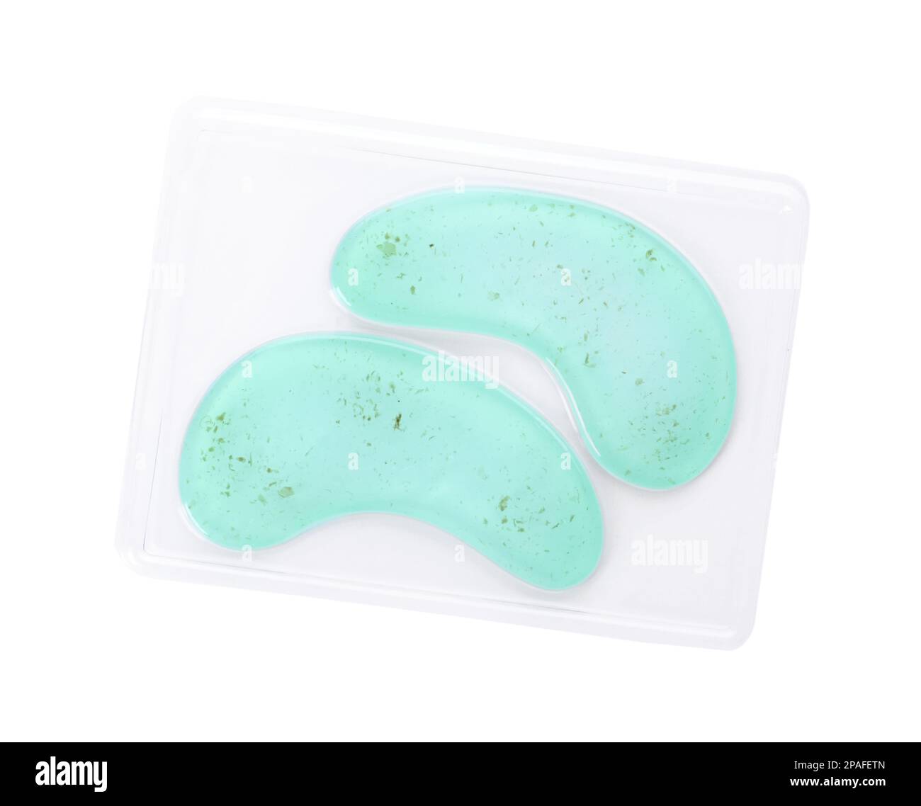 Package with under eye patches isolated on white, top view. Cosmetic ...