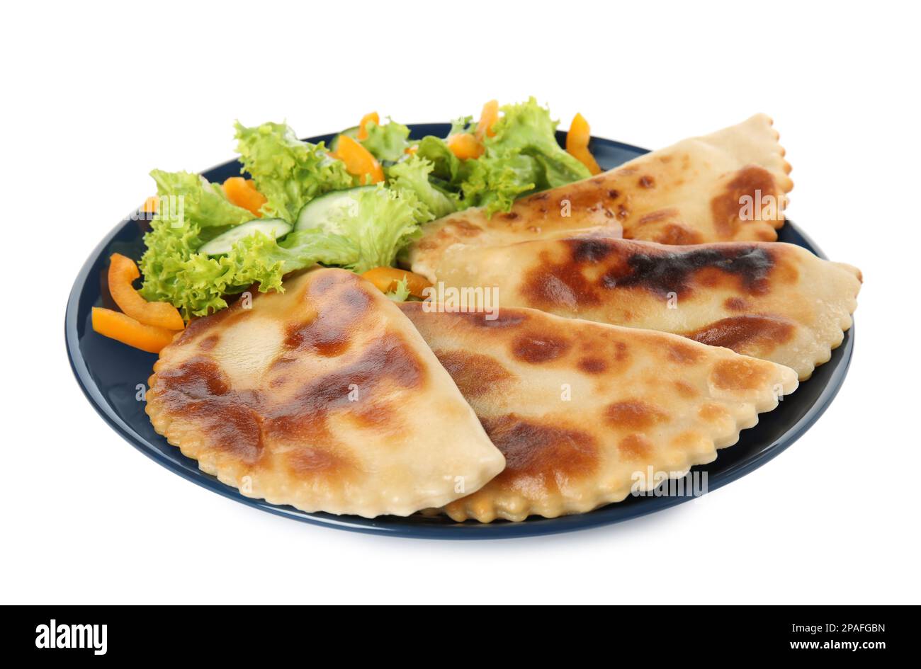 Delicious fried chebureki with vegetables isolated on white Stock Photo ...