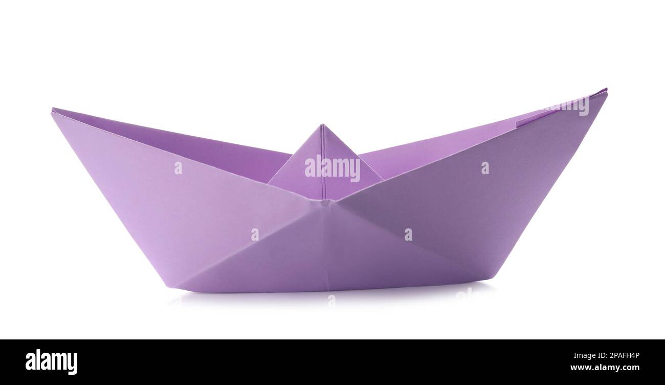 Handmade violet paper boat isolated on white. Origami art Stock Photo ...
