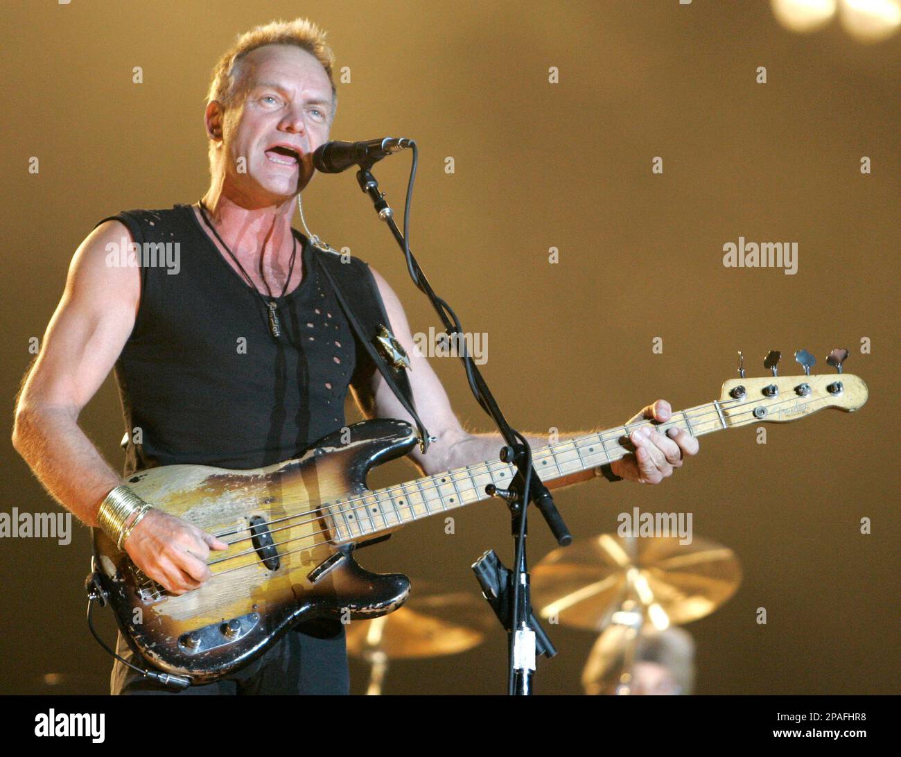 Lead vocalist and bassist Sting of The Police performs during a concert ...