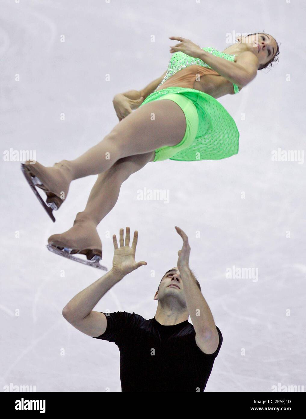 Tiffany Vise, top, and Derek Trent of the United States perform during ...