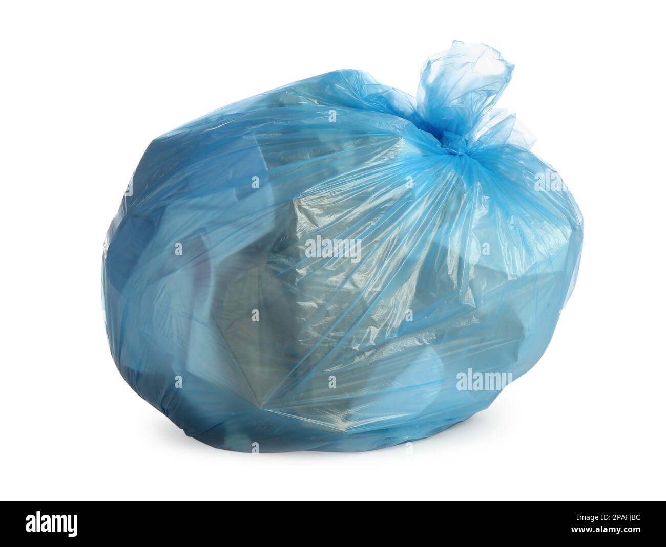Blue trash bag filled with garbage isolated on white Stock Photo - Alamy