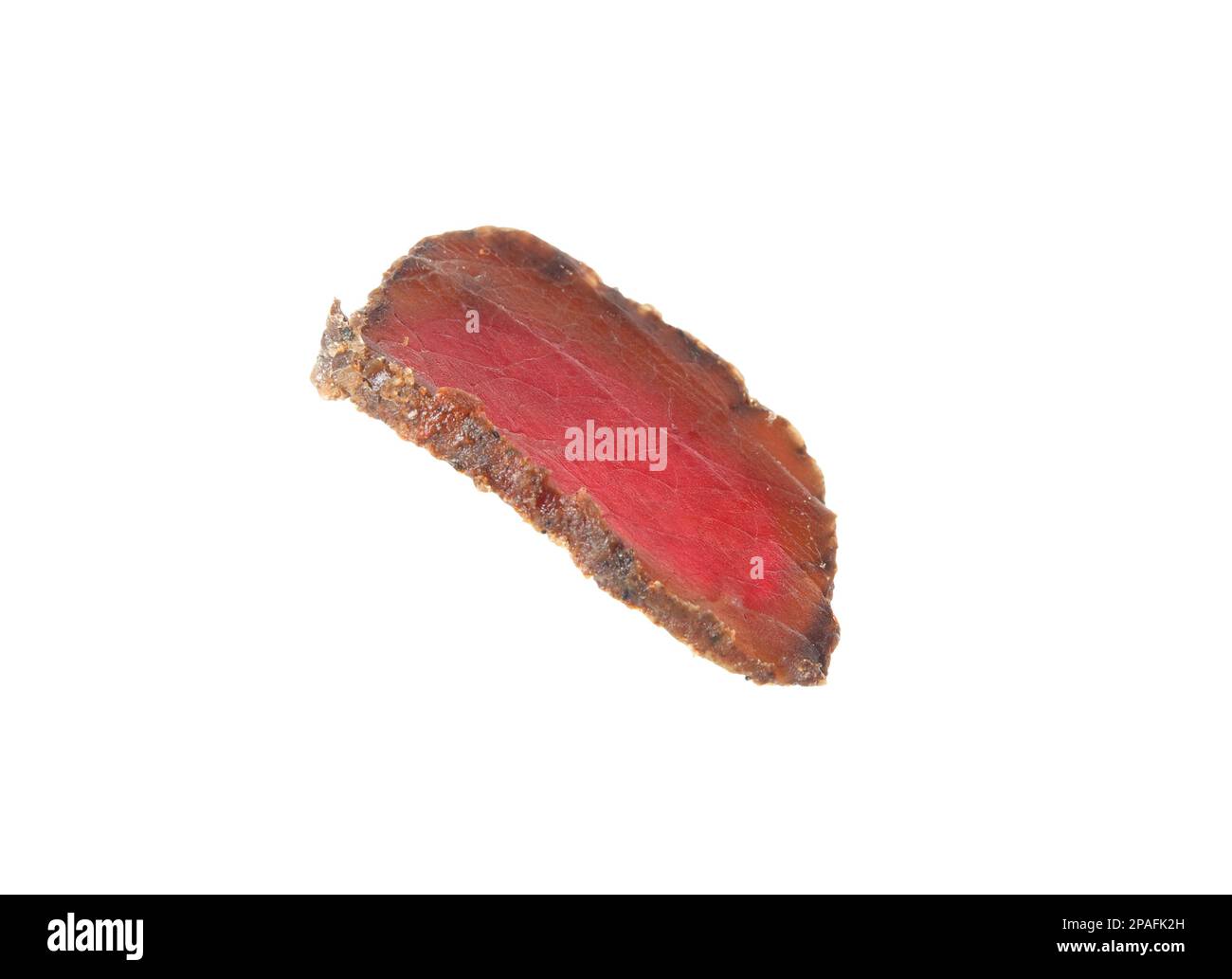Delicious dry-cured beef basturma slice isolated on white Stock Photo ...
