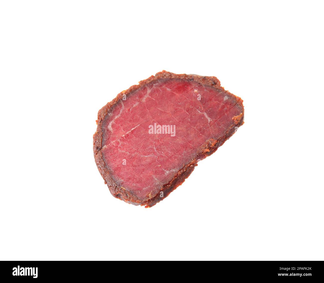 Delicious dry-cured beef basturma slice isolated on white Stock Photo ...