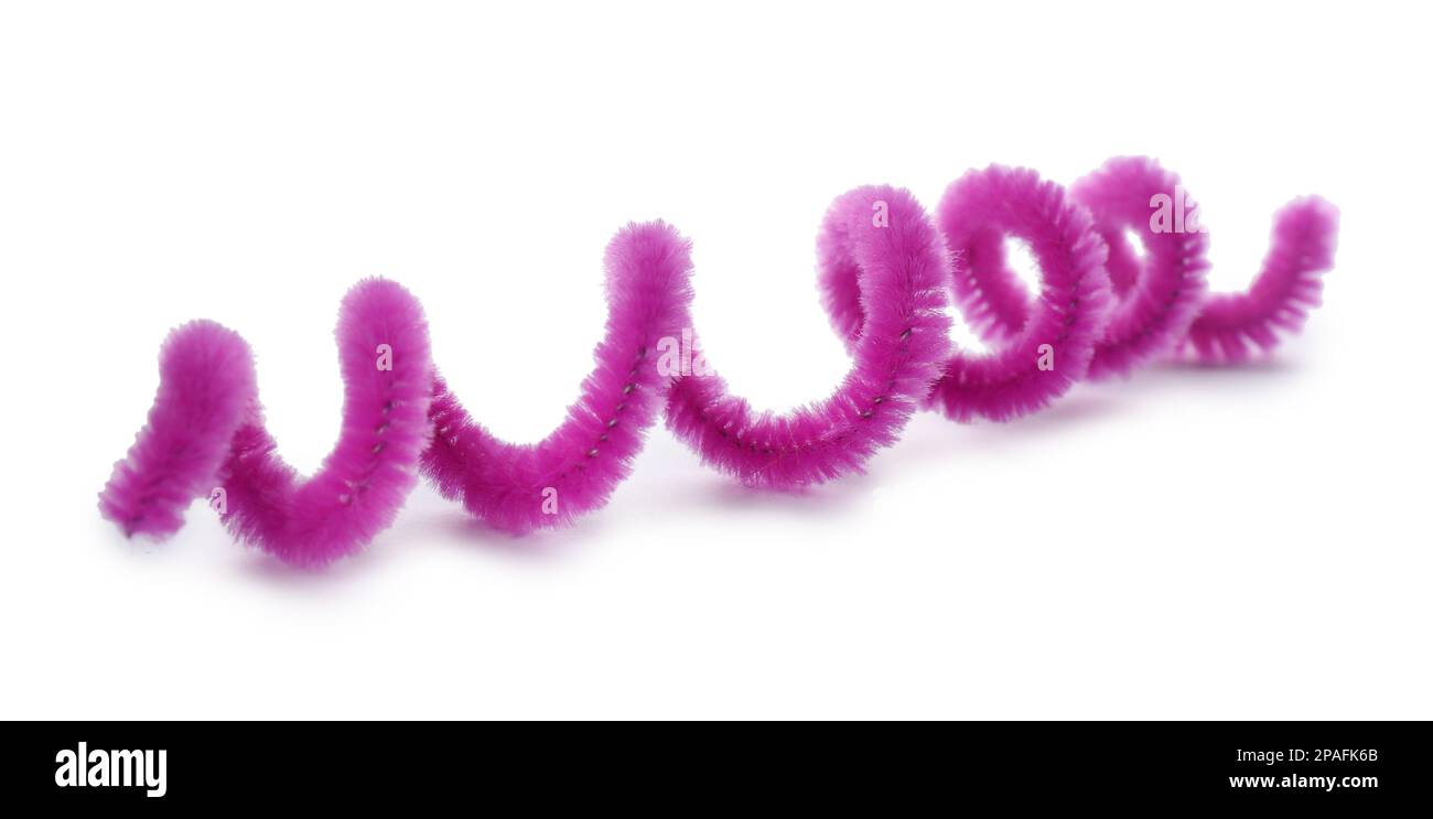 Violet fluffy wire isolated on white. Party item Stock Photo - Alamy