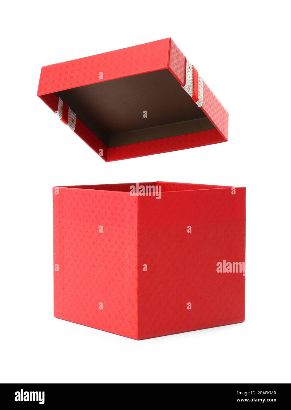 Beautiful red gift box with lid on white background Stock Photo - Alamy