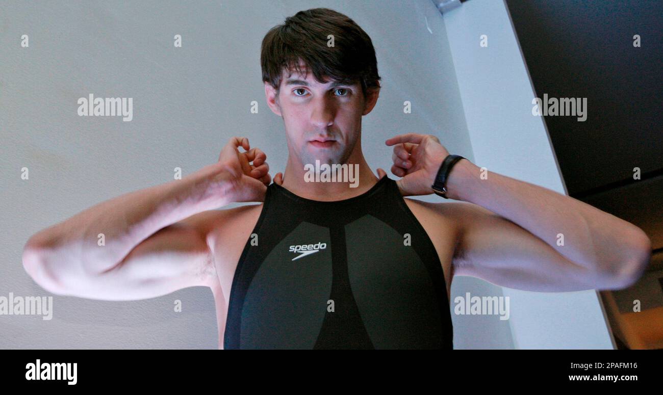 Olympic gold medalist and world record holder Michael Phelps poses in a ...