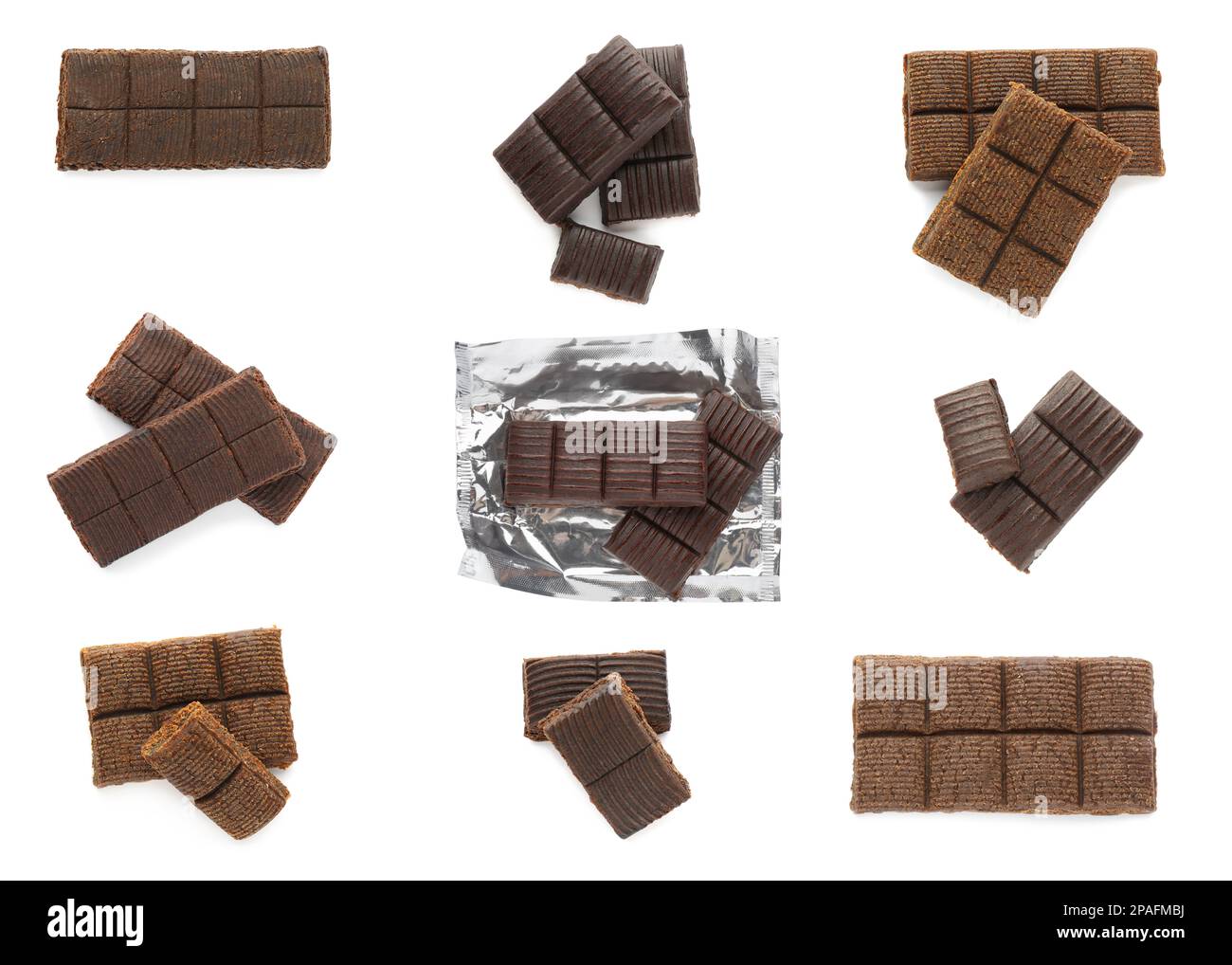 Set with hematogen bars on white background, top view Stock Photo - Alamy