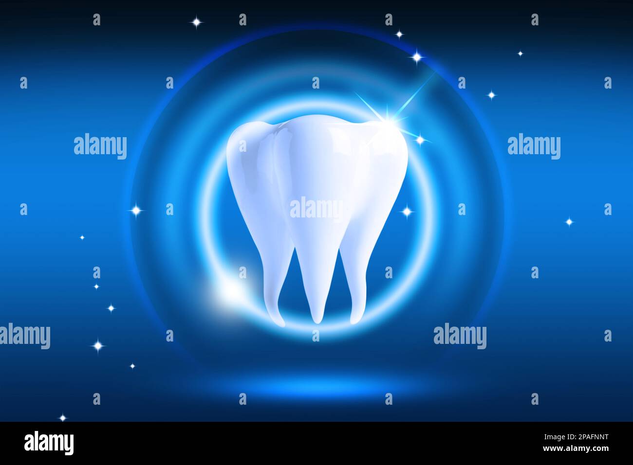 Tooth model with glowing on blue background. Dental care Stock Photo ...