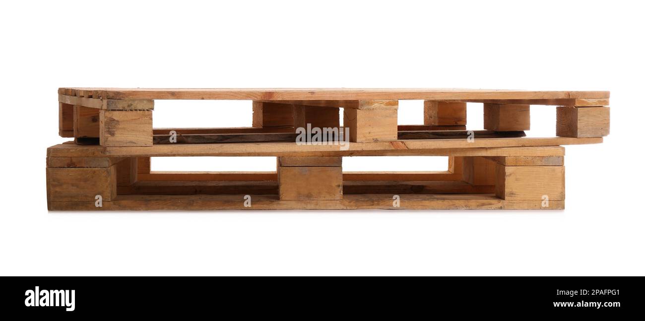 Wooden pallets isolated on white. Transportation and storage Stock ...