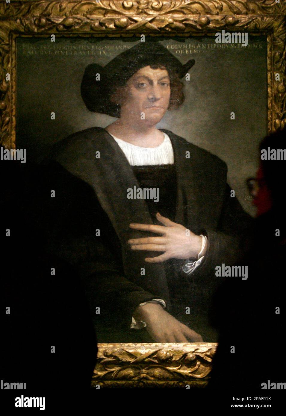 A view of a portrait of "Christopher Columbus " (1519) by Italian ...