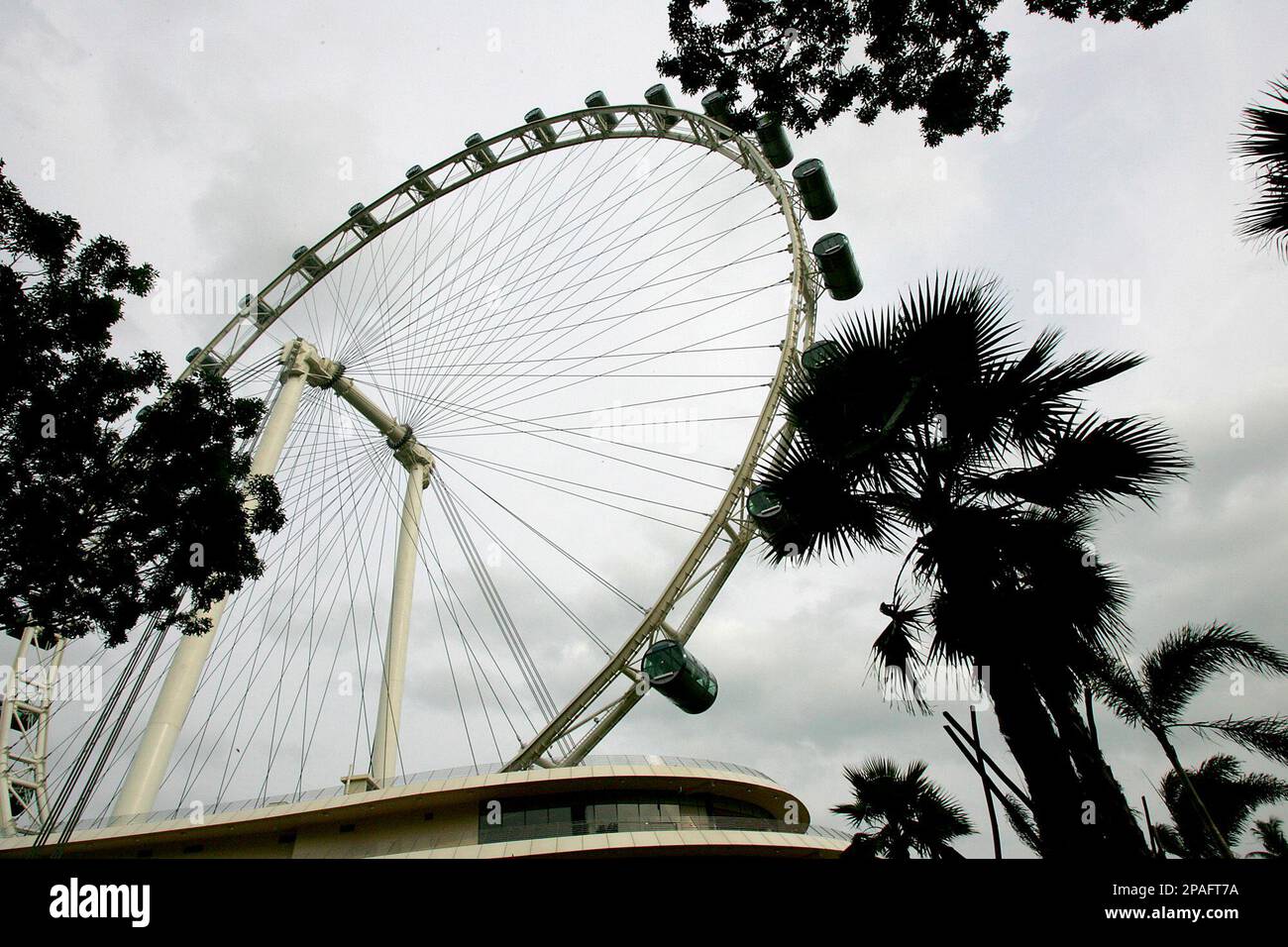 The structure of a giant observation wheel is seen silhouetted against ...