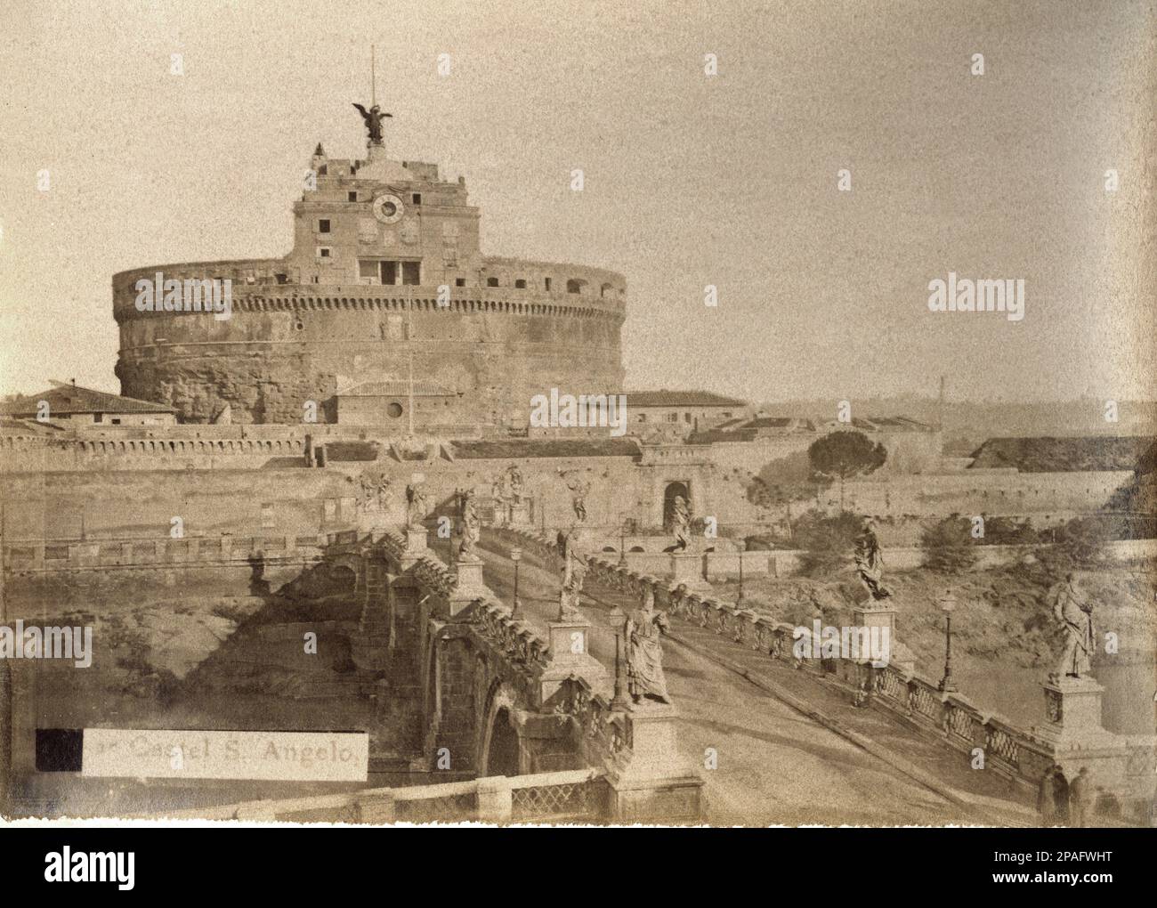 1870 ca. , ROMA , ITALY : The Tevere river and the CASTEL SANT' ANGELO ...