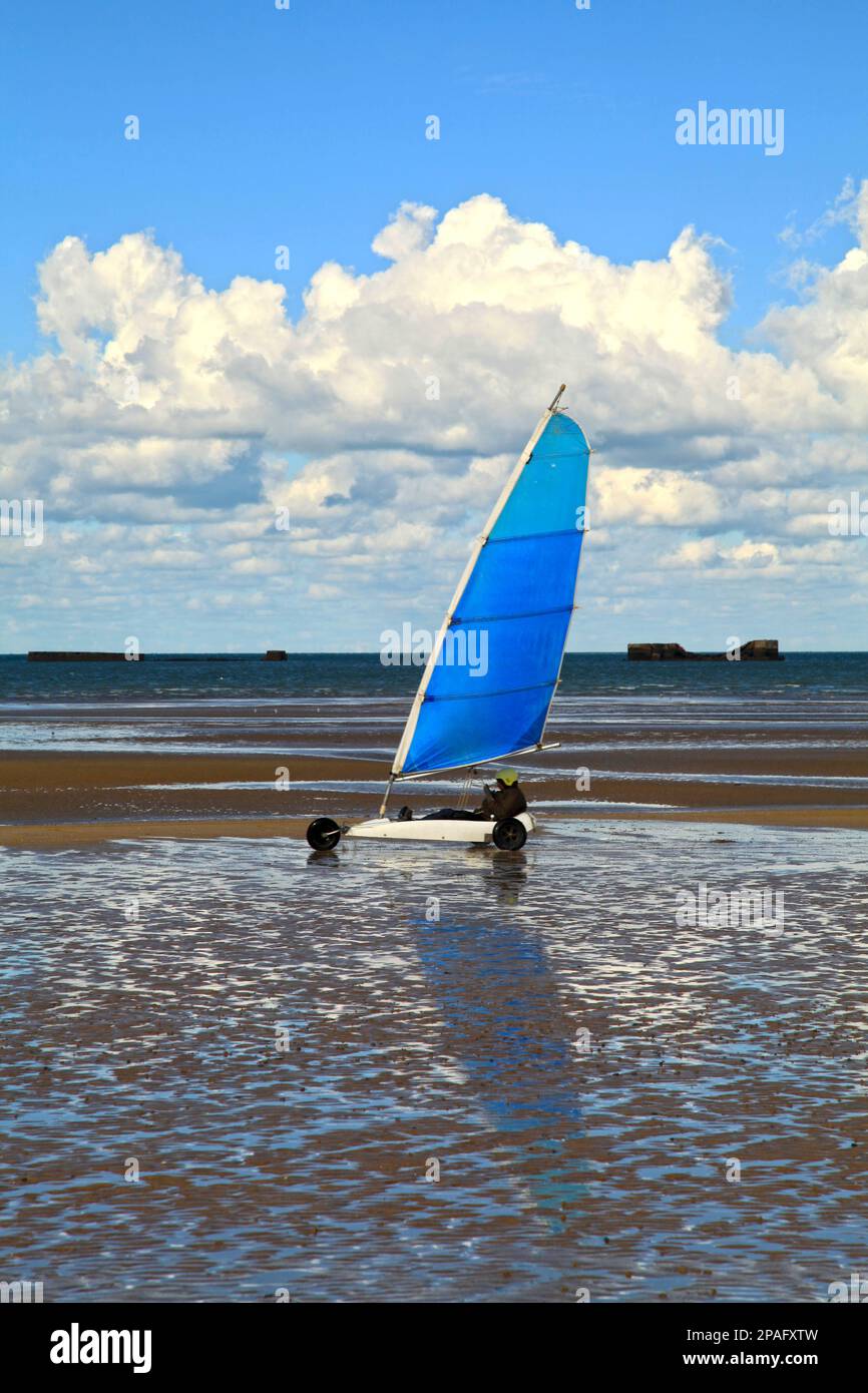 Arromanches, France - October 14 2012: Land sailing on Gold Beach in ...