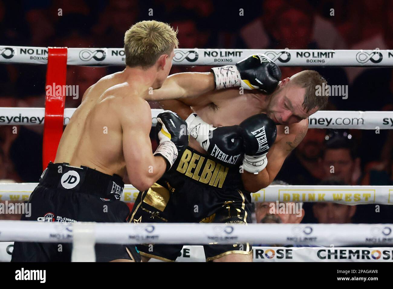 Boxers Nikita Tszyu (L) and Bo Belbin in action during the undercard ...