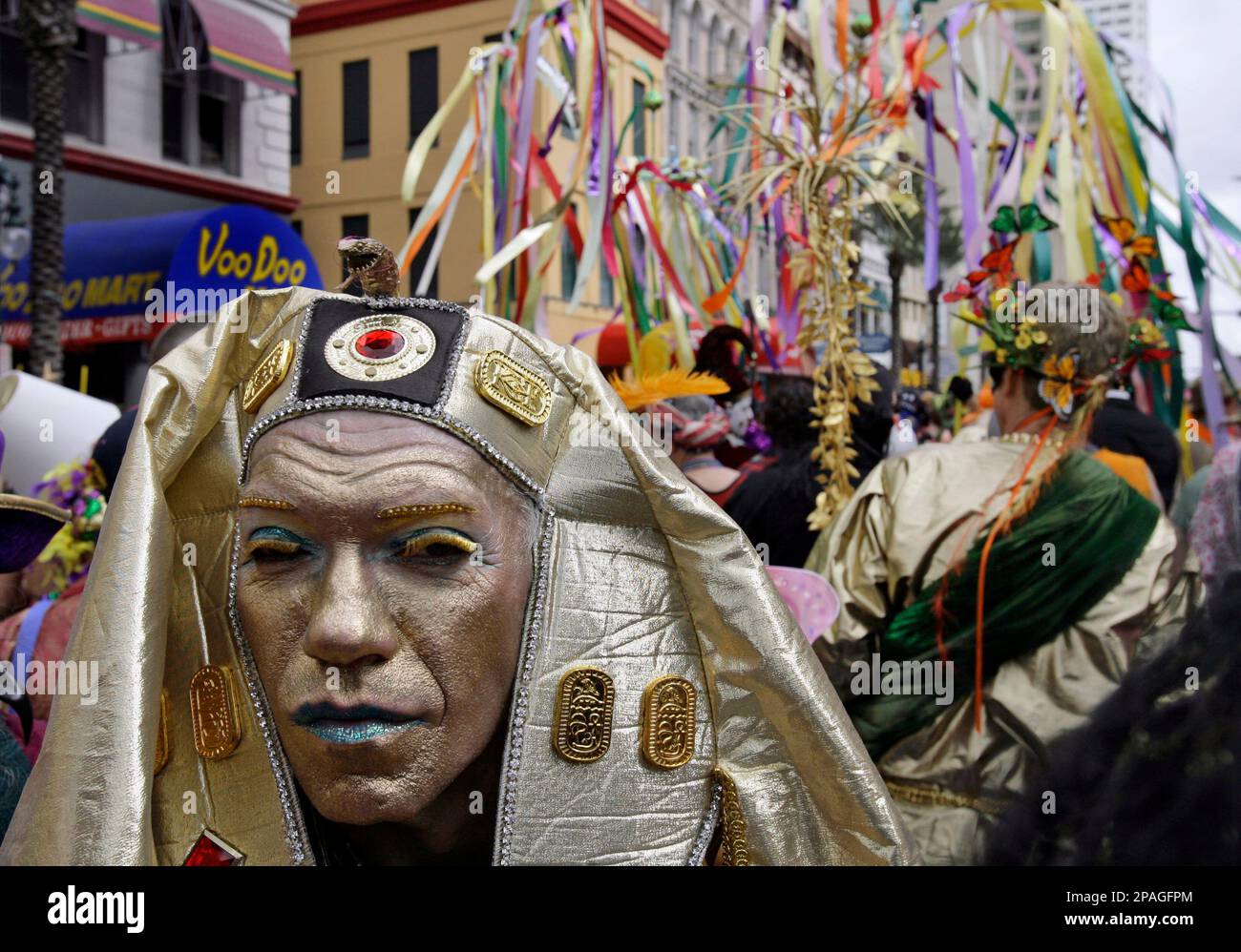 Larry Adcock from New Orleans, wears a pharaoh costume on Canal Street ...