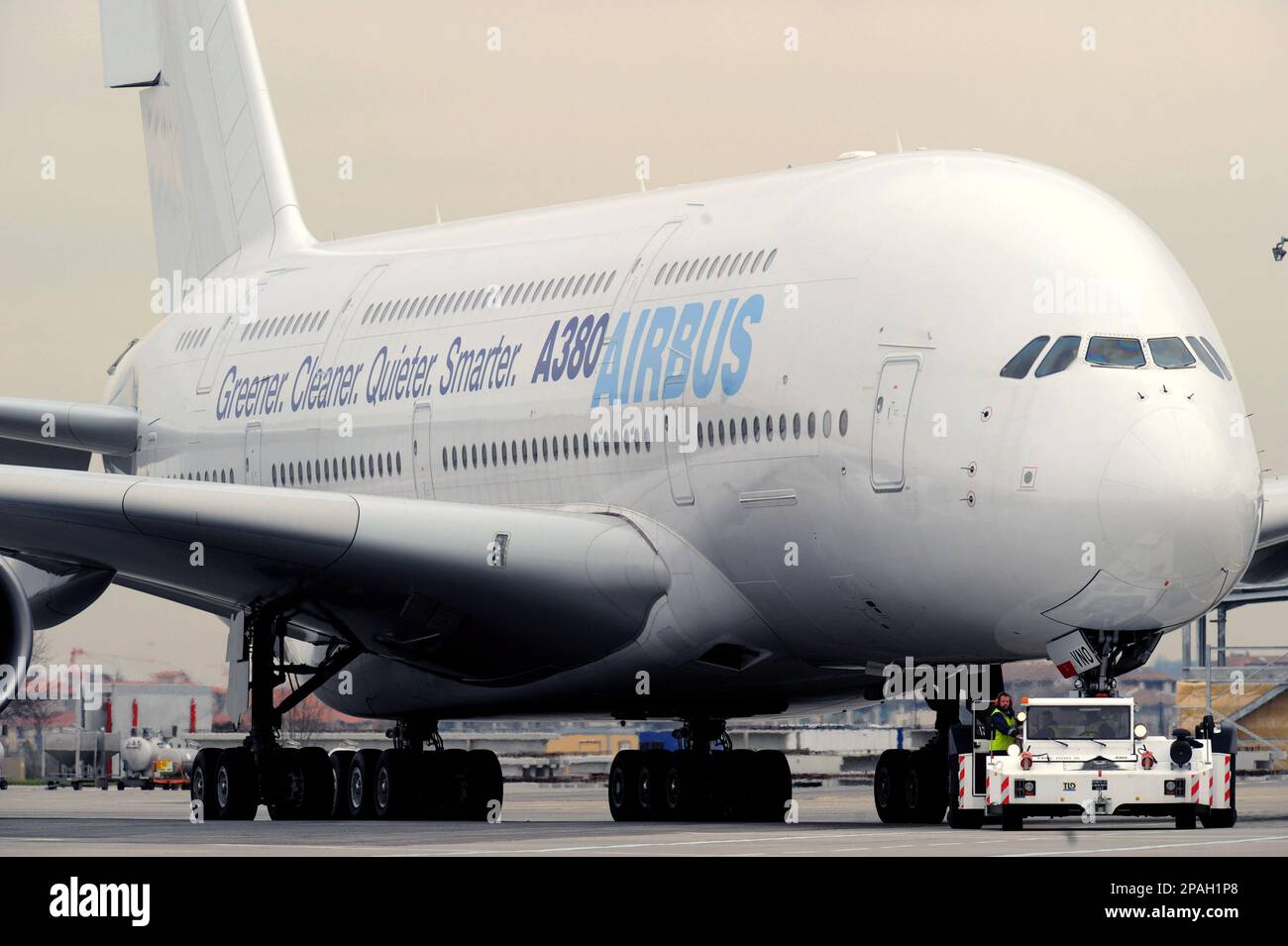 An Airbus A380 is directed after its first alternative fuel test flight ...