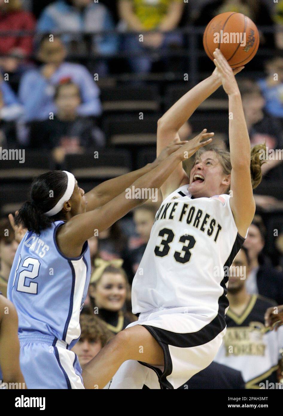 Wake Forest's Corrine Groves (33) has her shot blocked by North ...