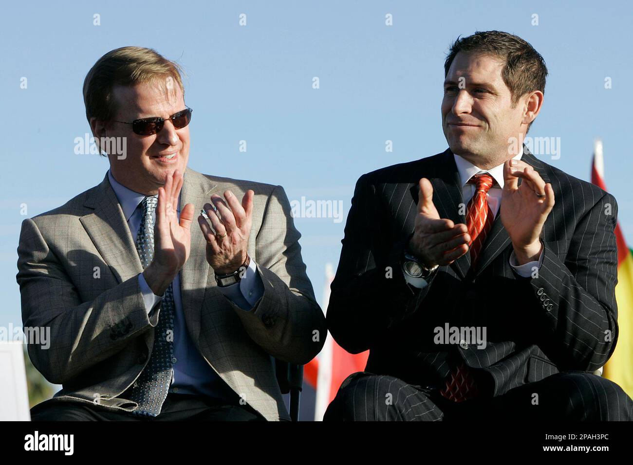 NFL Commissioner Roger Goodell, left, and former player and Hall of ...