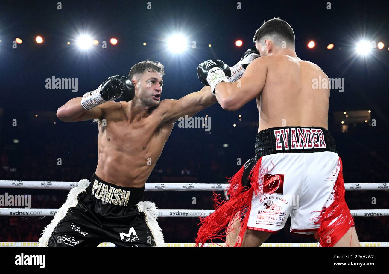 Rohan Murdock (L) strikes Issac Hardman during their IBF Australasian ...