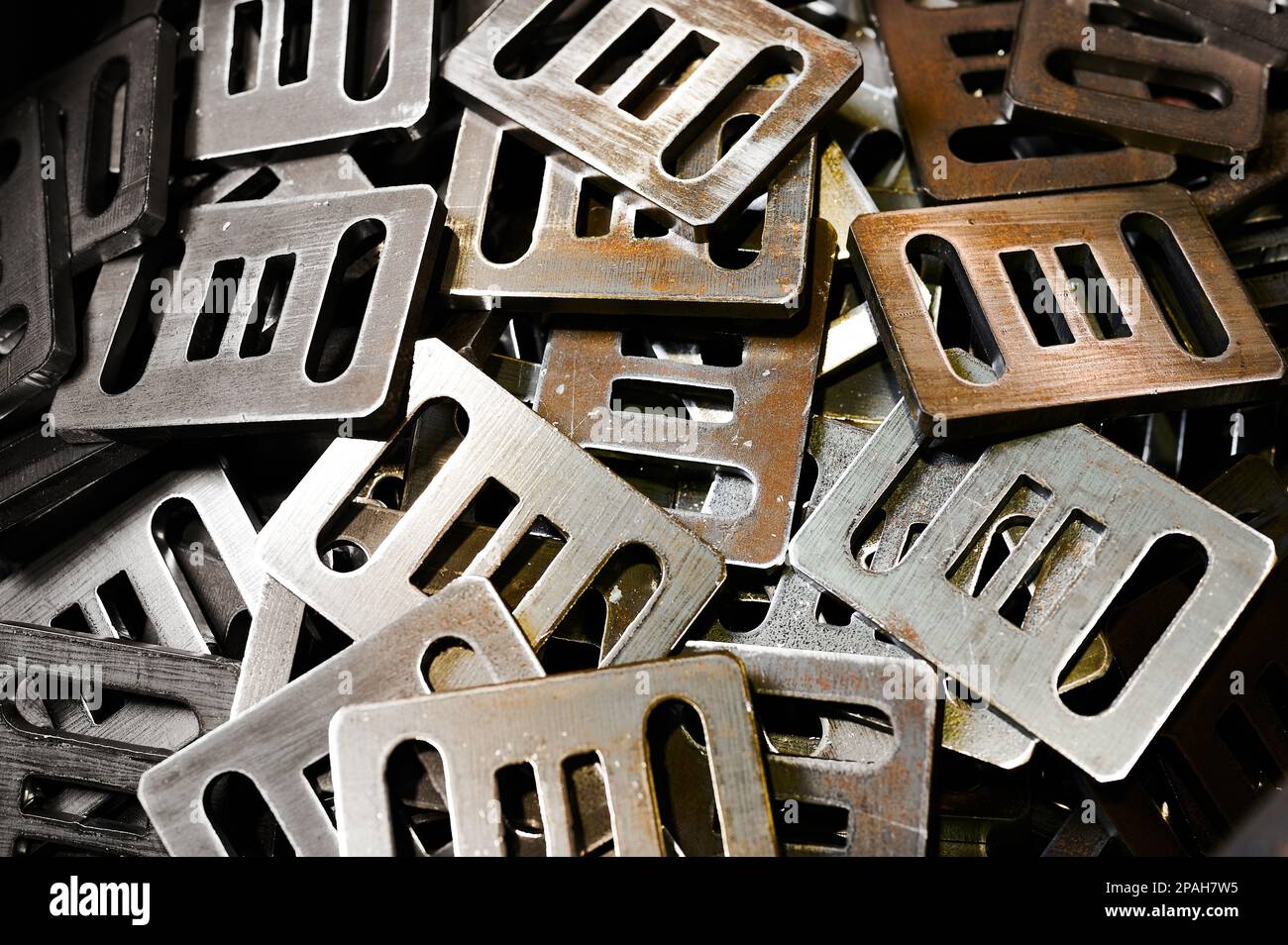 Rectangle steel details with cutoffs pile as background Stock Photo - Alamy