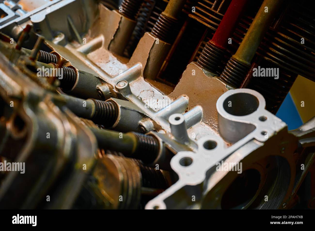 Old internal combustion engine of car with rust in workshop Stock Photo ...