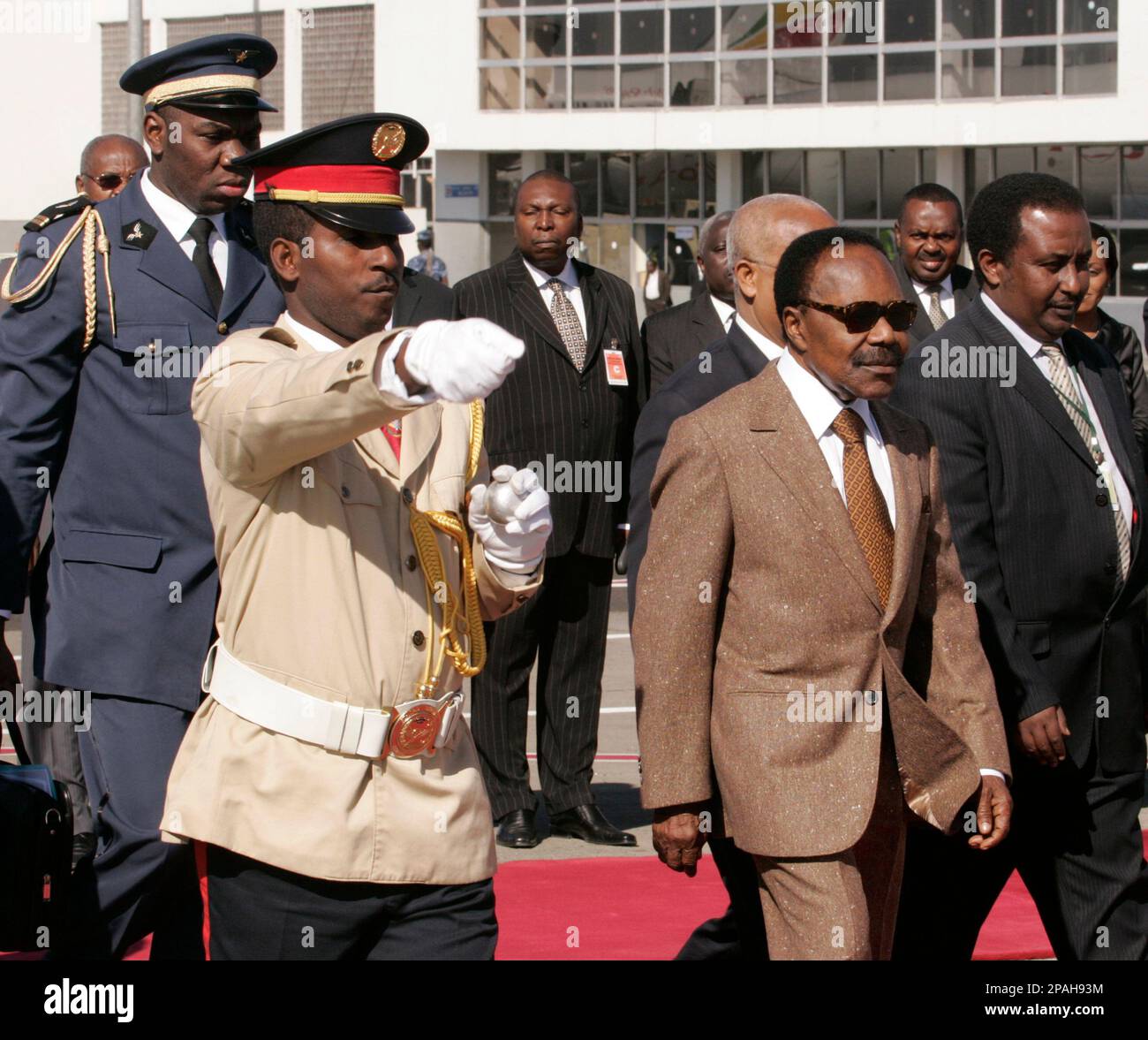 Gabon's President Omar Bongo, second right, in brown suit with ...