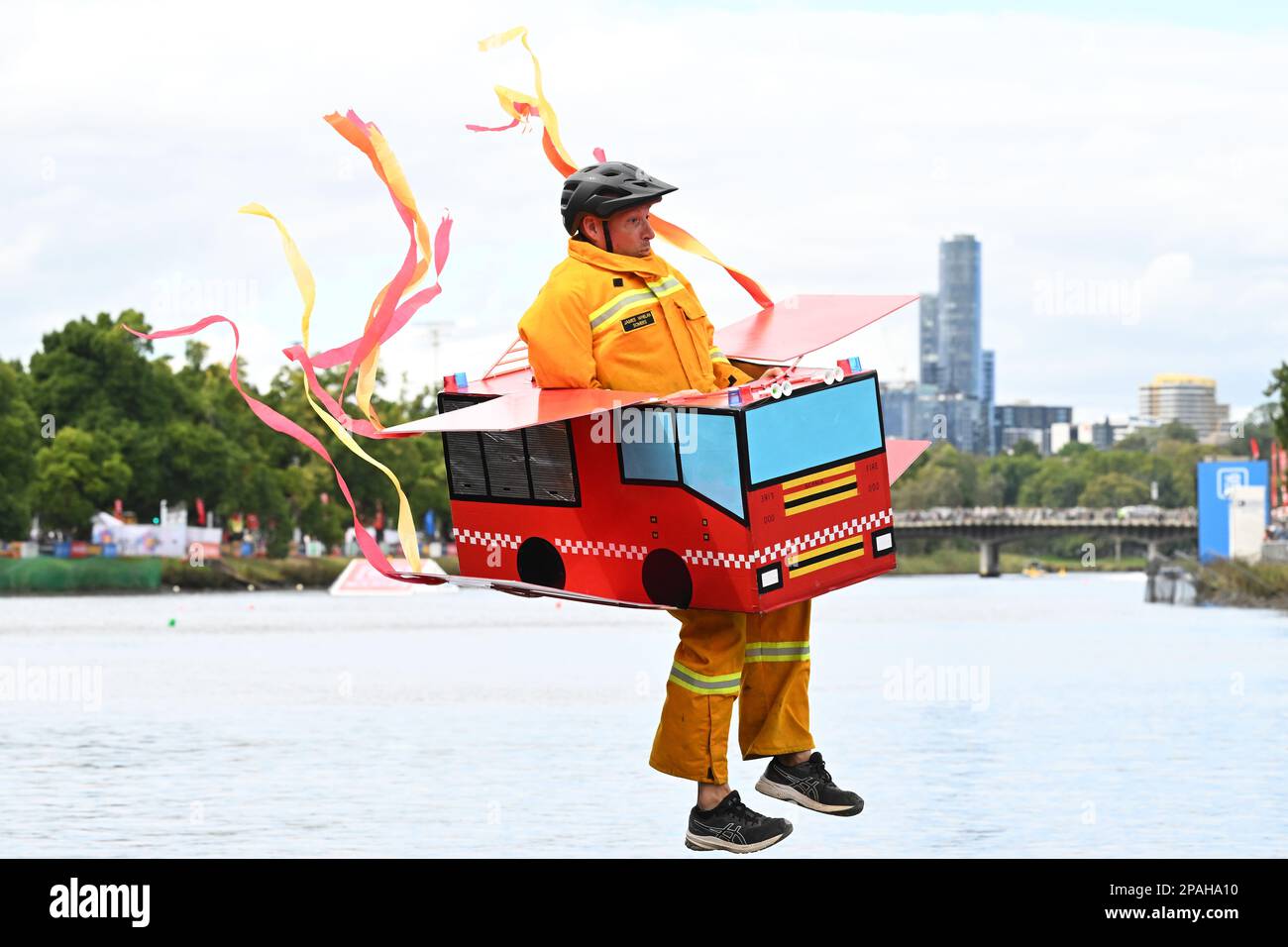 A participant is seen at the Birman Rally during the Moomba festival’s ...