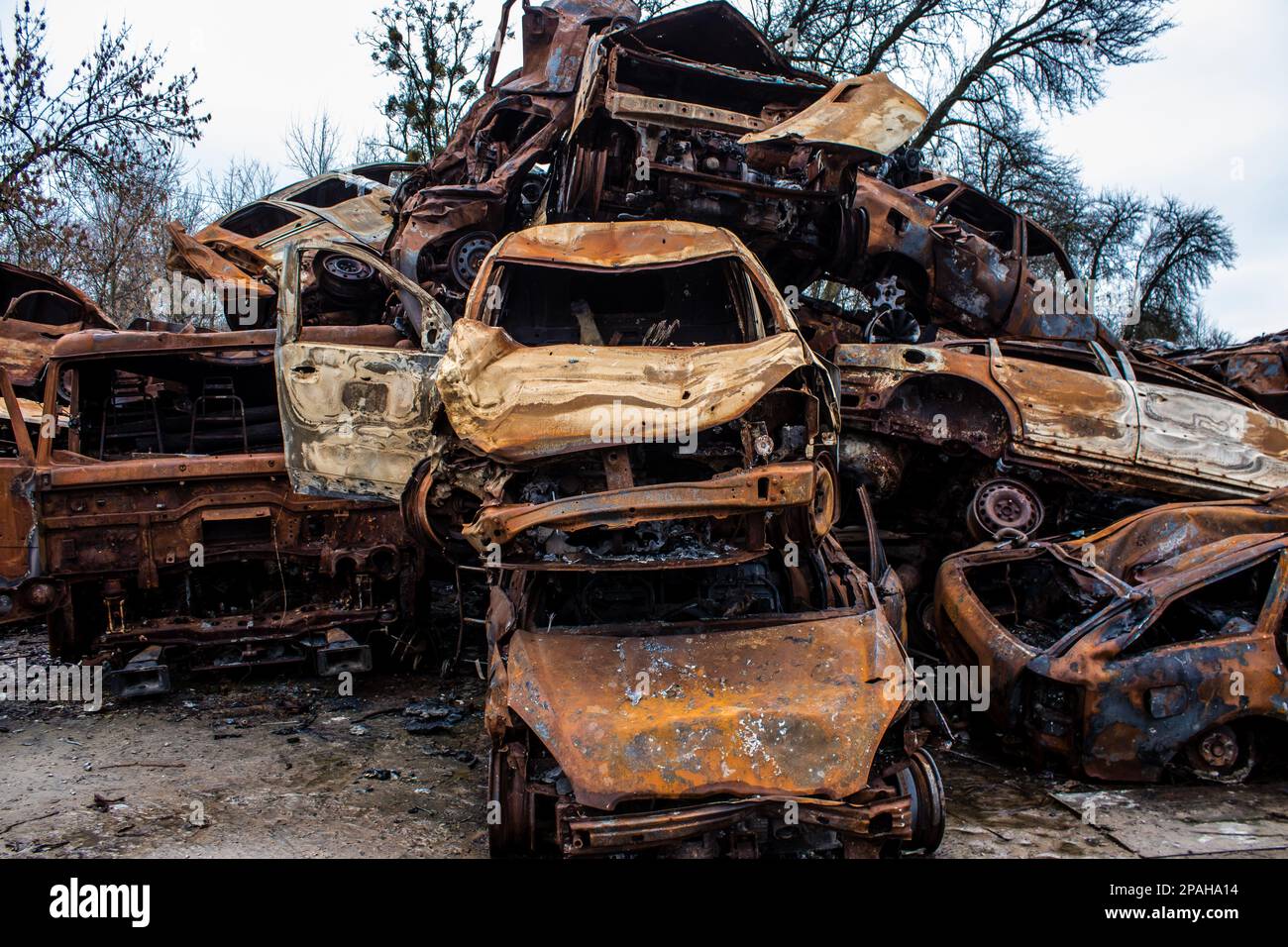 The cemetery of destroyed civilian vehicles in Irpin, the town that ...