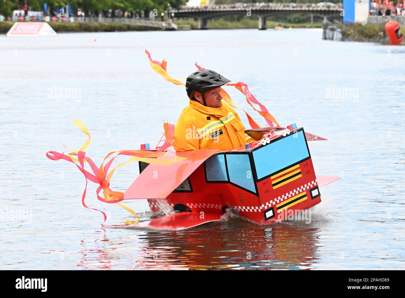 A participant is seen at the Birman Rally during the Moomba festival’s ...