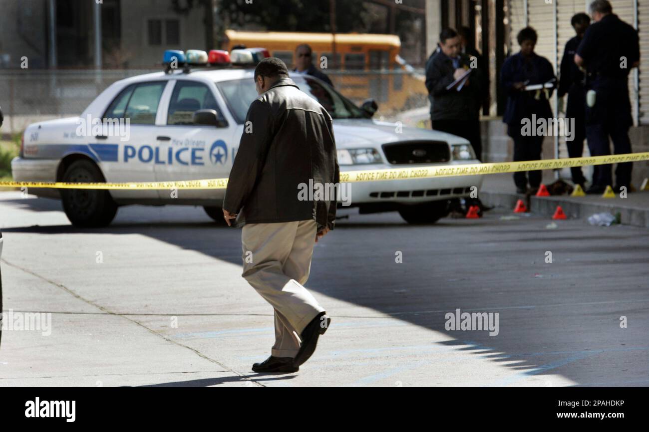 New Orleans Police Superintendent Warren Riley walks past the scene ...