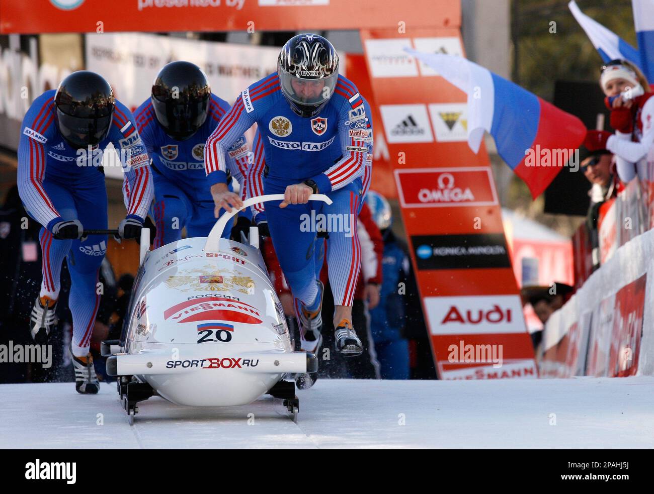 Russia team 1 with pilot Alexandr Zubkov, Roman Oreshnikov, Dmitry ...