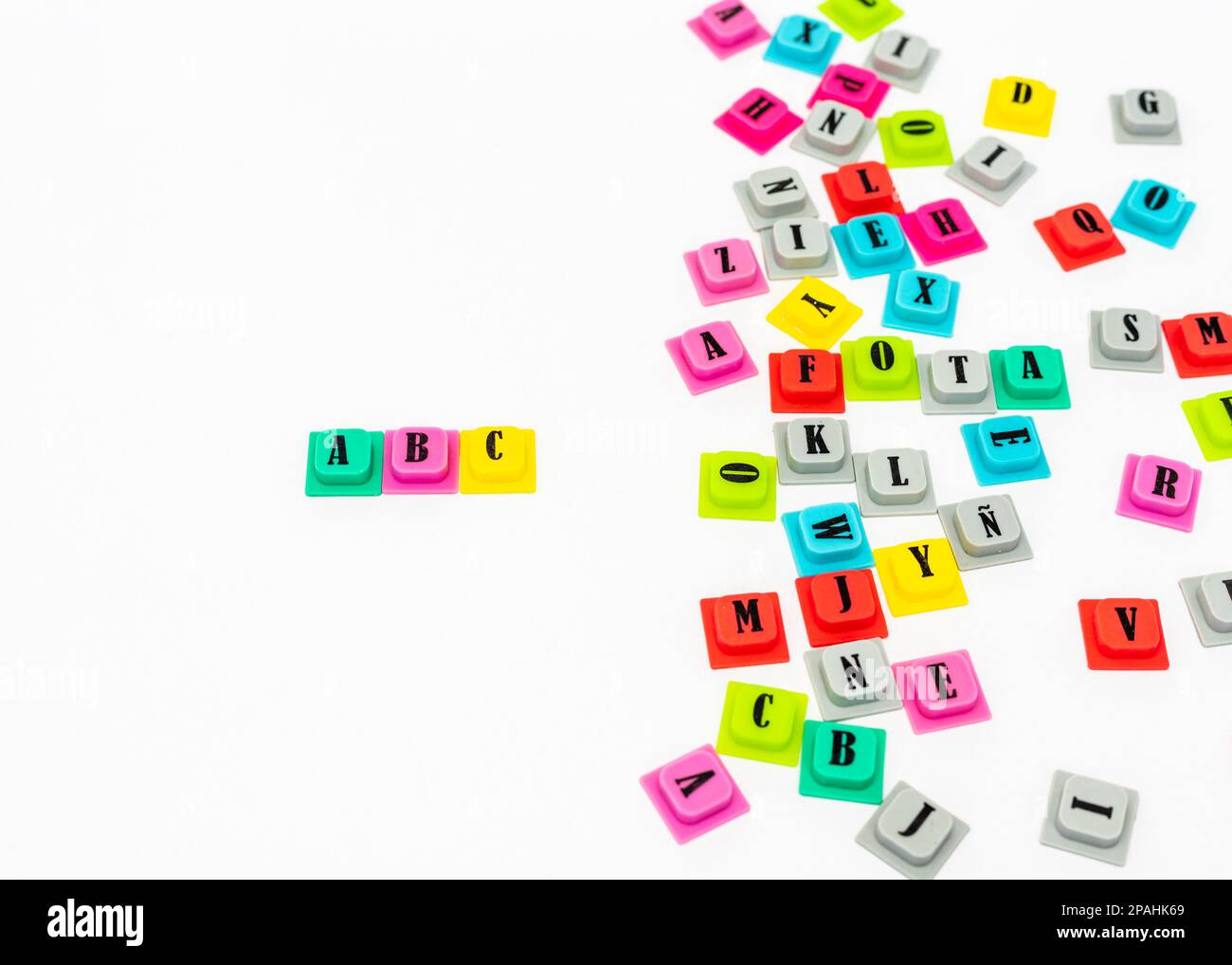 ABC colorful alphabets on white background with selective focus and ...